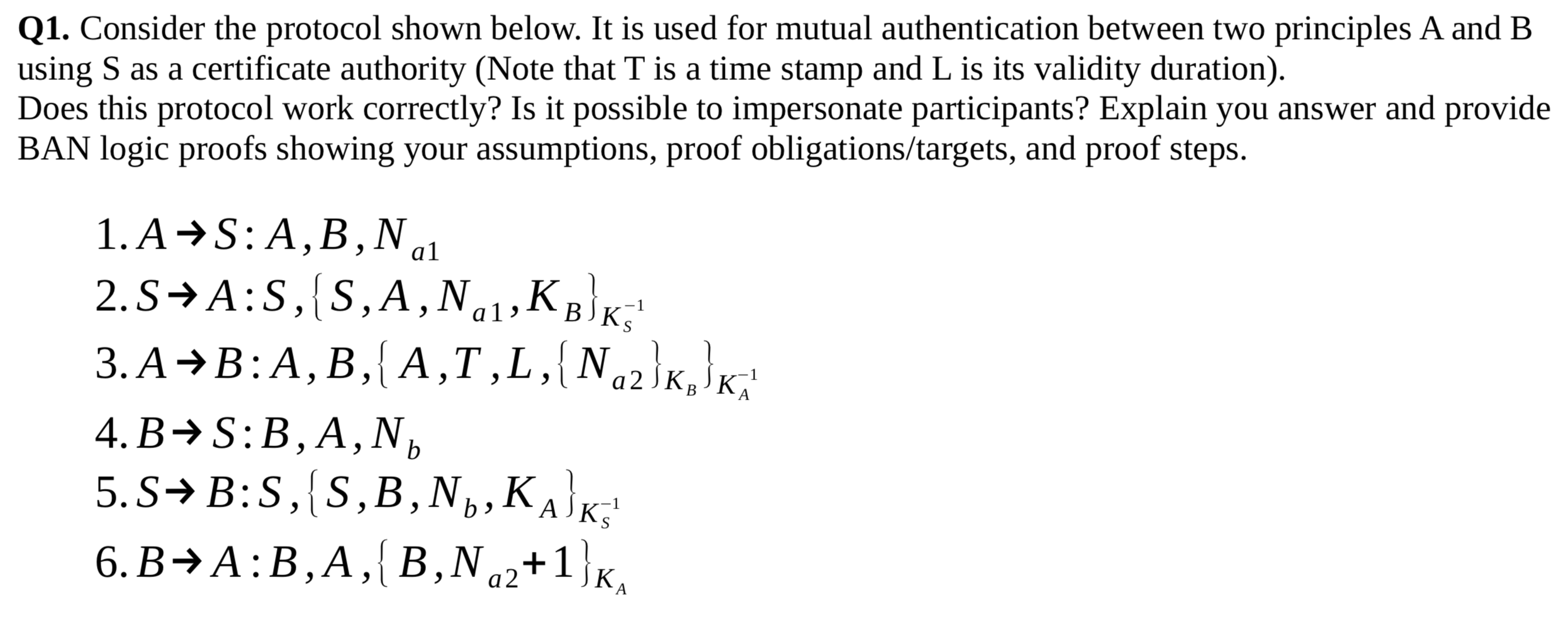 Q1. Consider the protocol shown below. It is used for | Chegg.com