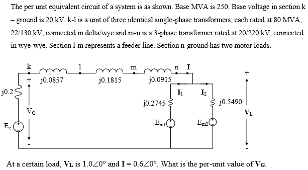 Solved The per unit equivalent circuit of a system is as | Chegg.com