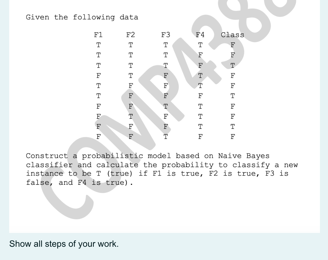 Solved Given the following dataConstruct a probabilistic | Chegg.com