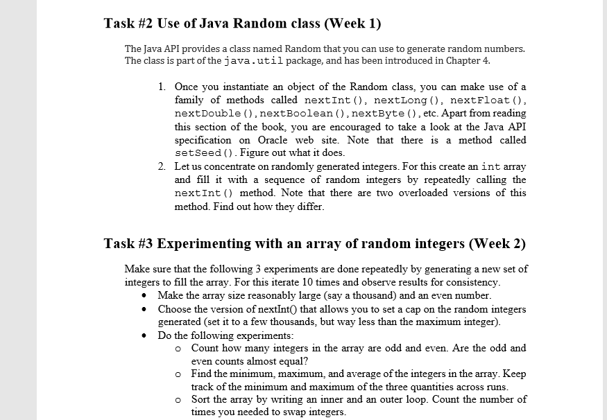 Solved Task #2 Use of Java Random class (Week 1) The Java | Chegg.com