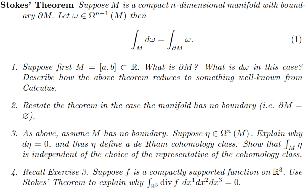 Solved Stokes' Theorem Suppose M is a compact n-dimensional | Chegg.com