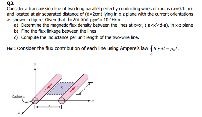 Solved Q3. Consider a transmission line of two long parallel | Chegg.com