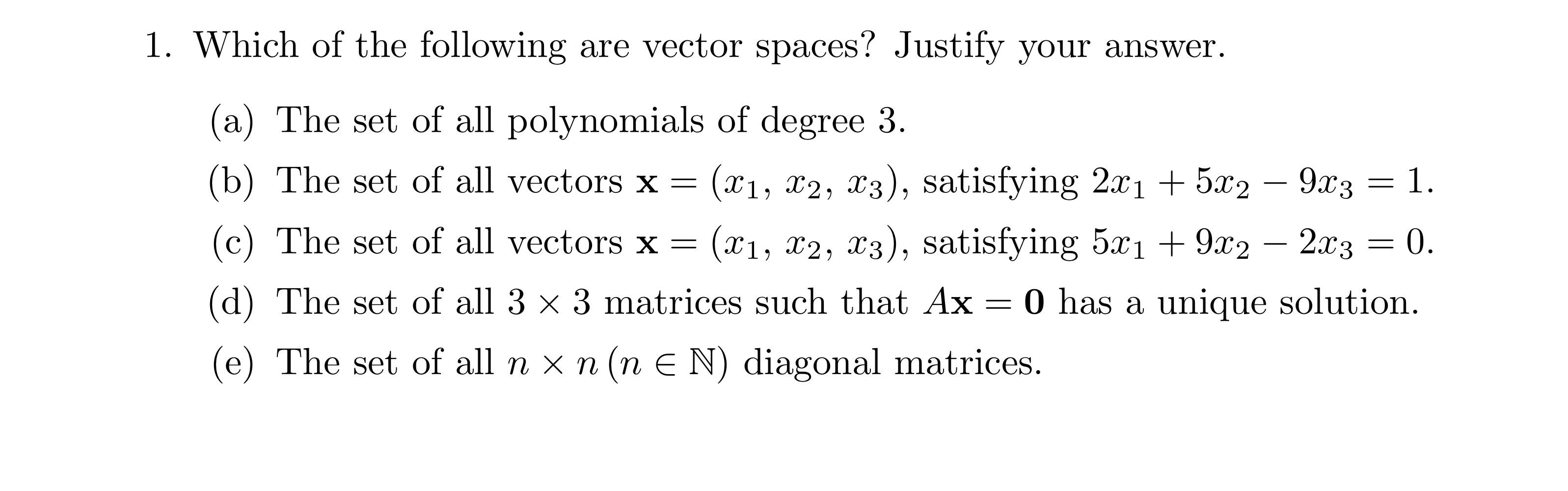 Solved 1. Which of the following are vector spaces? Justify | Chegg.com
