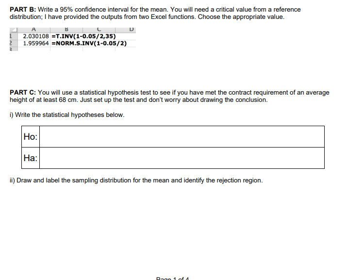 Solved PART B: Write a 95% confidence interval for the mean. | Chegg.com