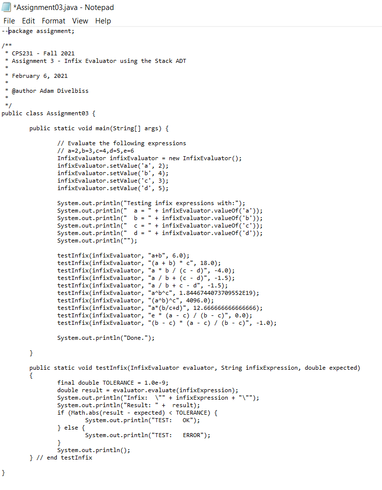 Assignment 3 – Infix Evaluator The purpose of this | Chegg.com