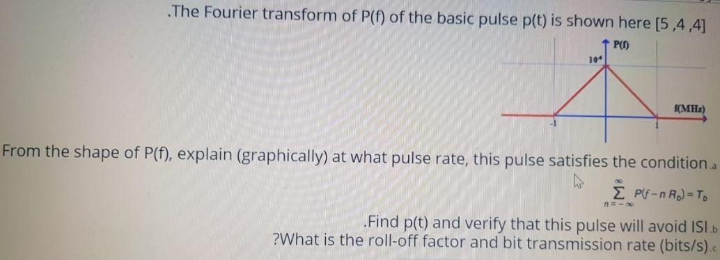 Solved The Fourier transform of P() of the basic pulse p(t) | Chegg.com
