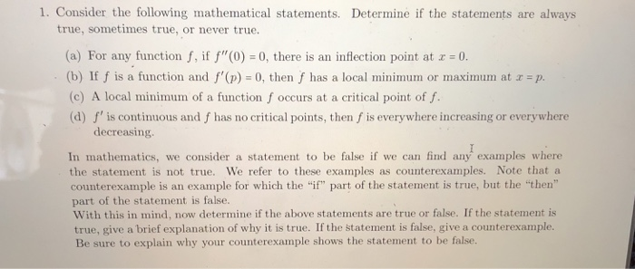 Solved Consider the following mathematical statements. | Chegg.com