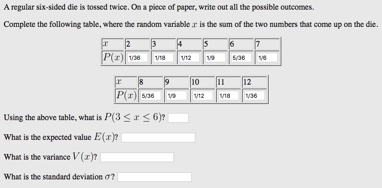 Solved A regular six-sided die is tossed twice. On a piece | Chegg.com