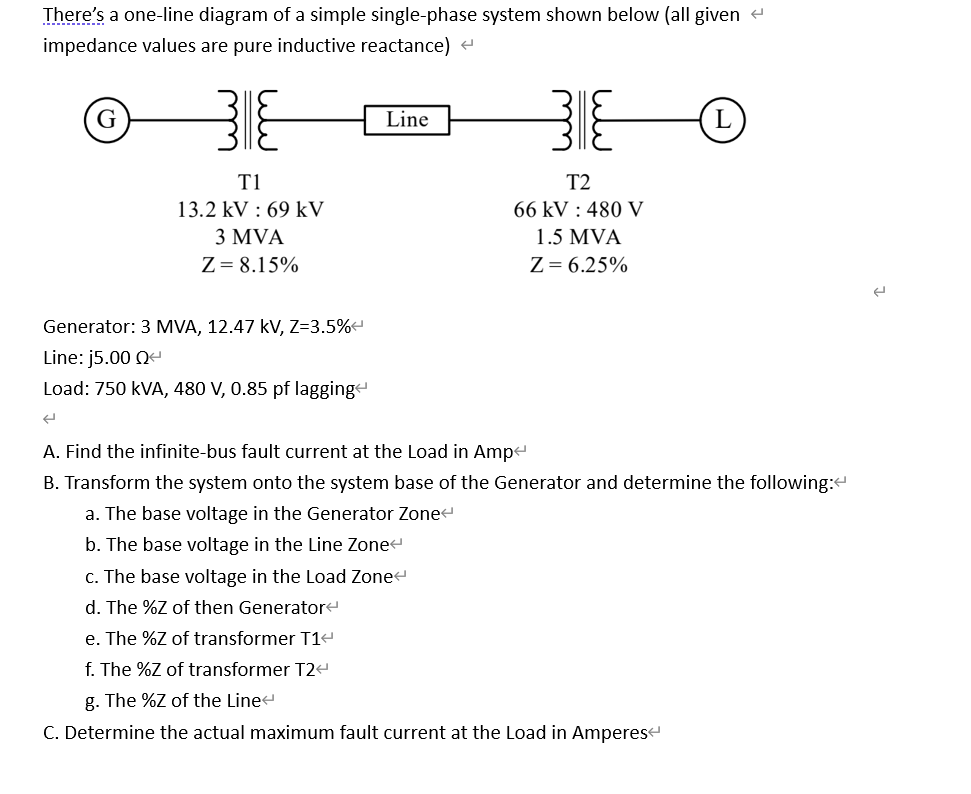 Solved There's a one-line diagram of a simple single-phase | Chegg.com