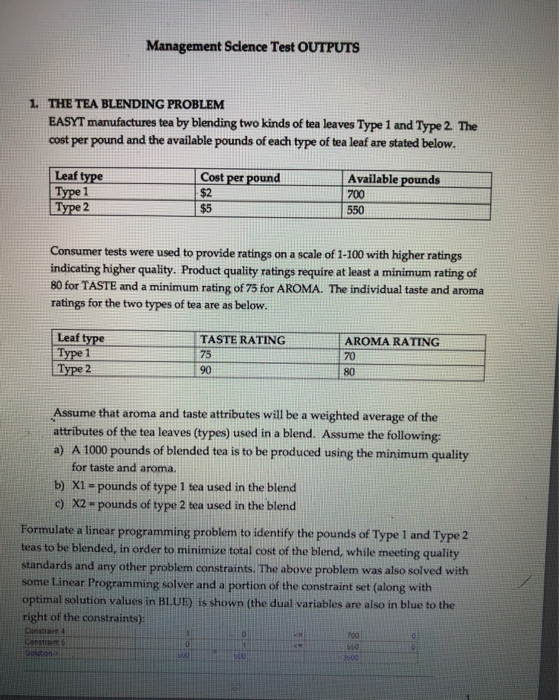 Solved Answer the following question with respect to the tea | Chegg.com