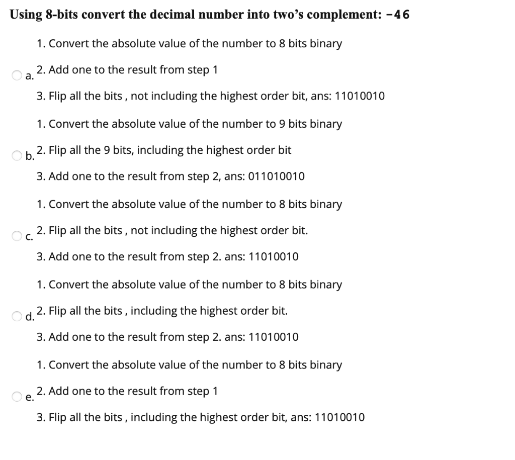 Solved Using 8-bits convert the decimal number into two's | Chegg.com