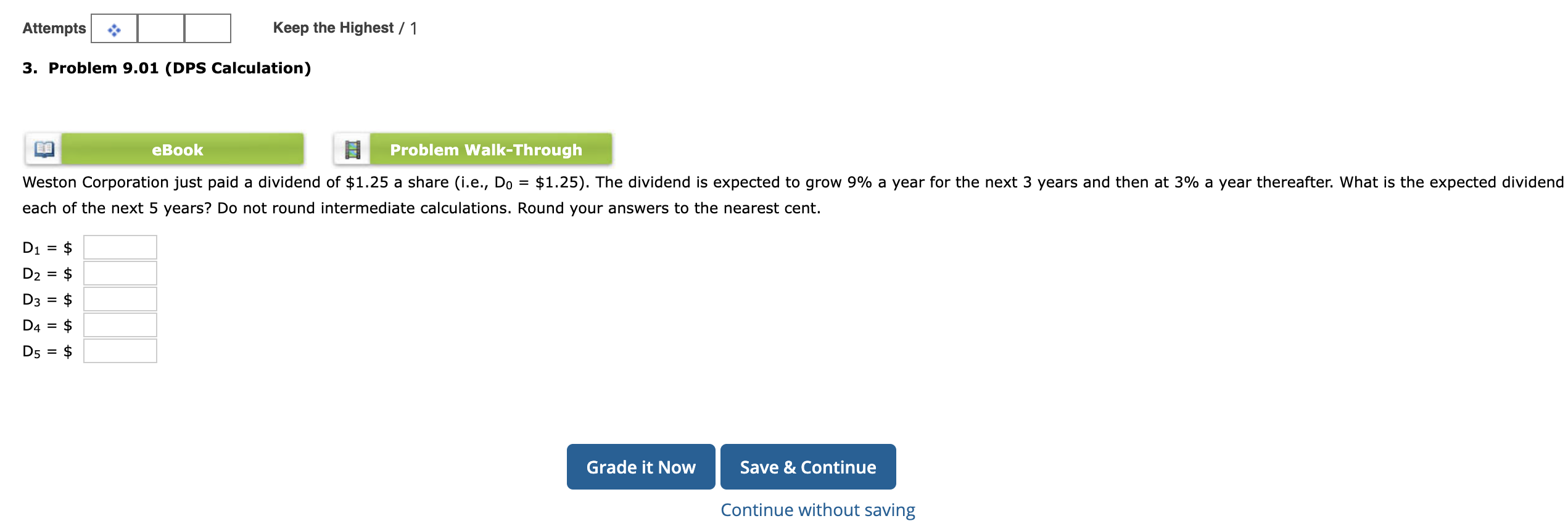 Solved 3. Problem 9.01 (DPS Calculation) each of the next 5 | Chegg.com