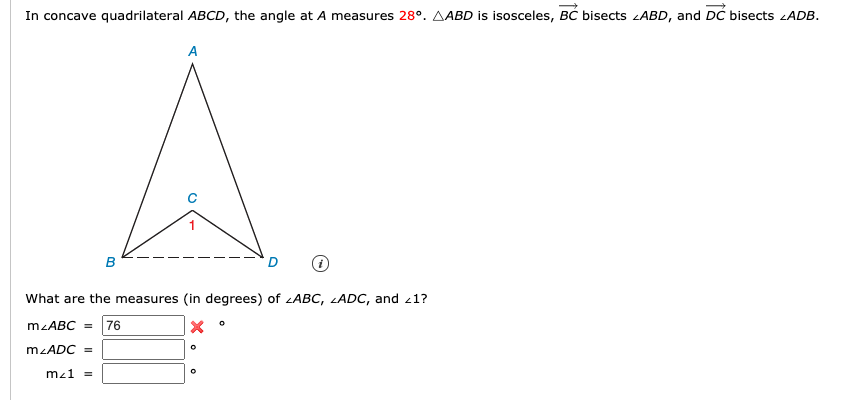 Solved In concave quadrilateral ABCD, the angle at A | Chegg.com
