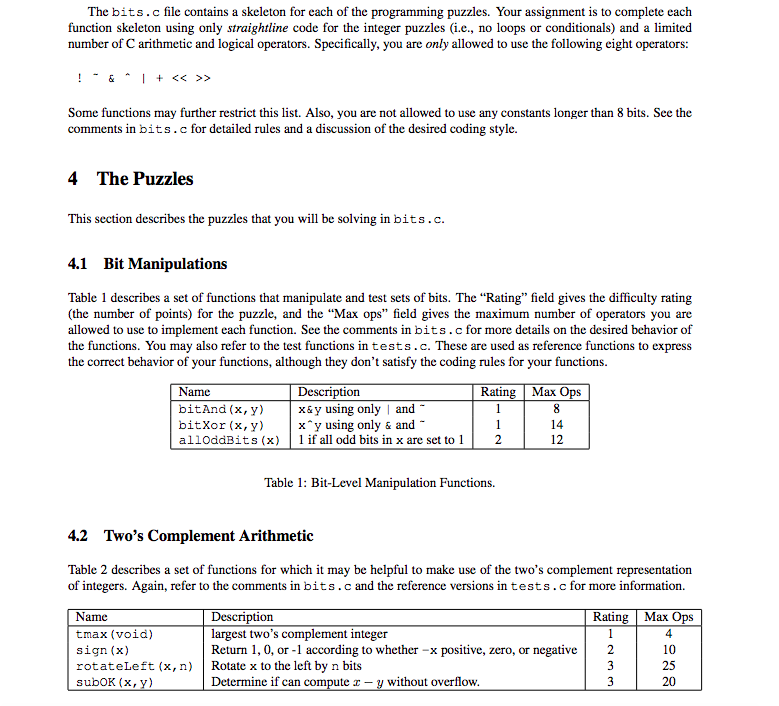 The bits.c file contains a skeleton for each of the | Chegg.com