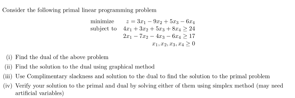 Solved Consider The Following Primal Linear Programming 3485