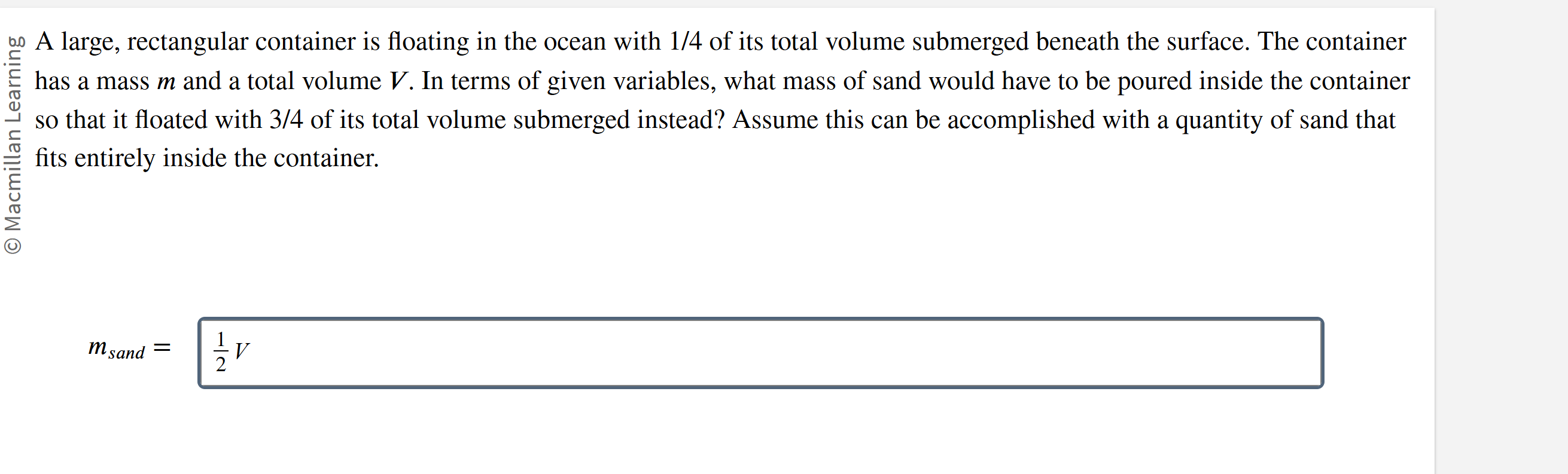 Solved A large, rectangular container is floating in the | Chegg.com