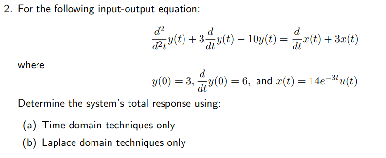 Solved 2. For the following input-output equation: | Chegg.com