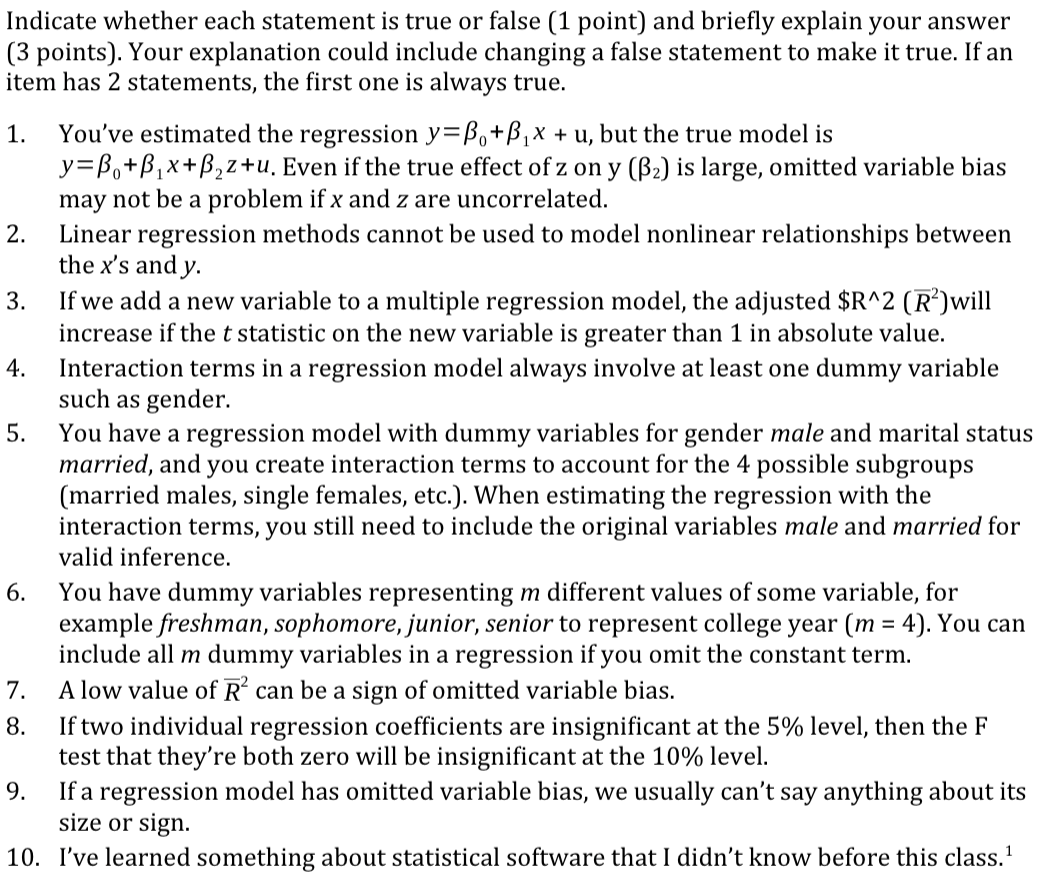 Indicate whether each statement is true or false (1 | Chegg.com