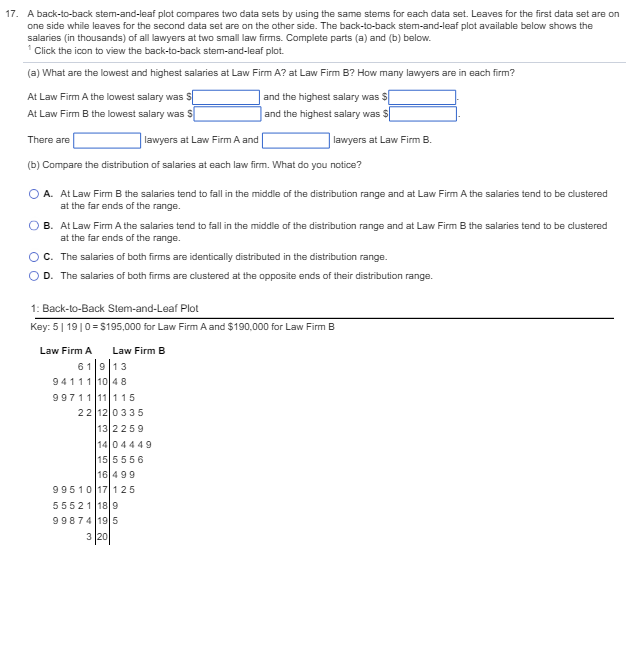 Solved A back-to-back stem-and-leaf plot compares two data | Chegg.com