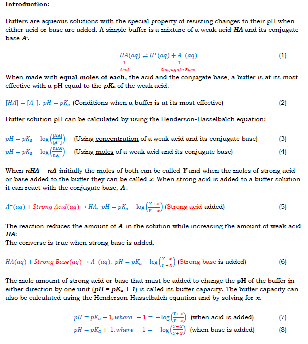 Solved Introduction: Buffers are aqueous solutions with the | Chegg.com