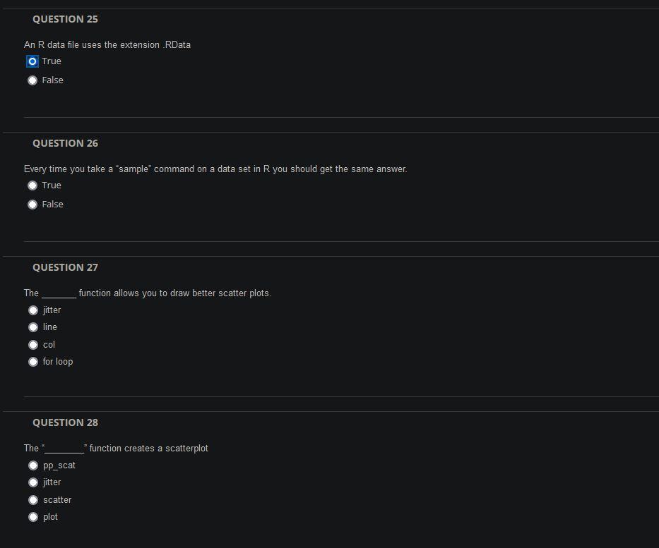 Solved QUESTION 25 An R data file uses the extension RData | Chegg.com