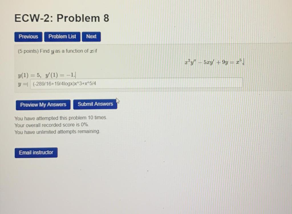 Solved ECW-2: Problem 8 Previous Problem List Next (5 | Chegg.com