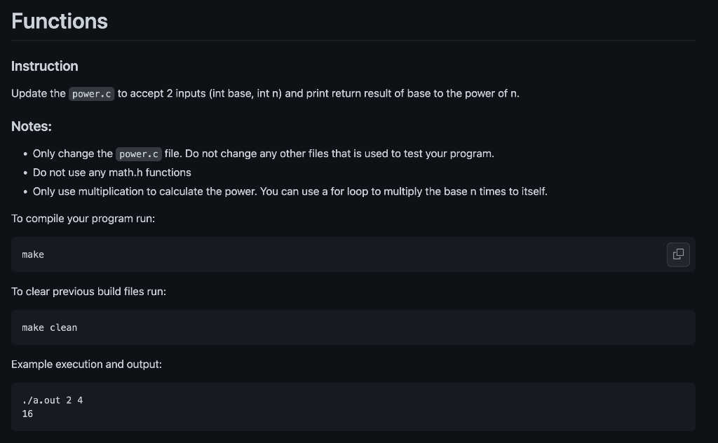 Solved Functions Instruction Update the power. c to accept 2 | Chegg.com