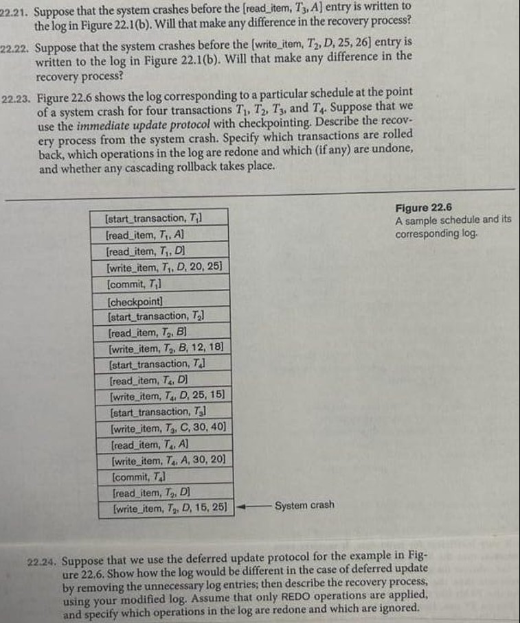 Solved 22.21. ﻿Suppose that the system crashes before the | Chegg.com