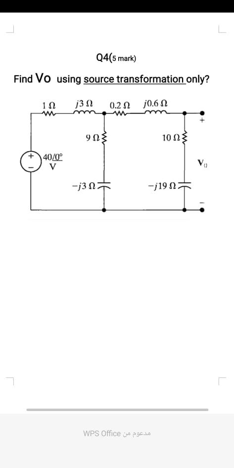 Solved Q4(5 mark) Find Vo using source transformation only? | Chegg.com