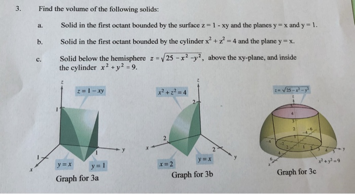 Solved 3. Find the volume of the following solids: a. Solid | Chegg.com