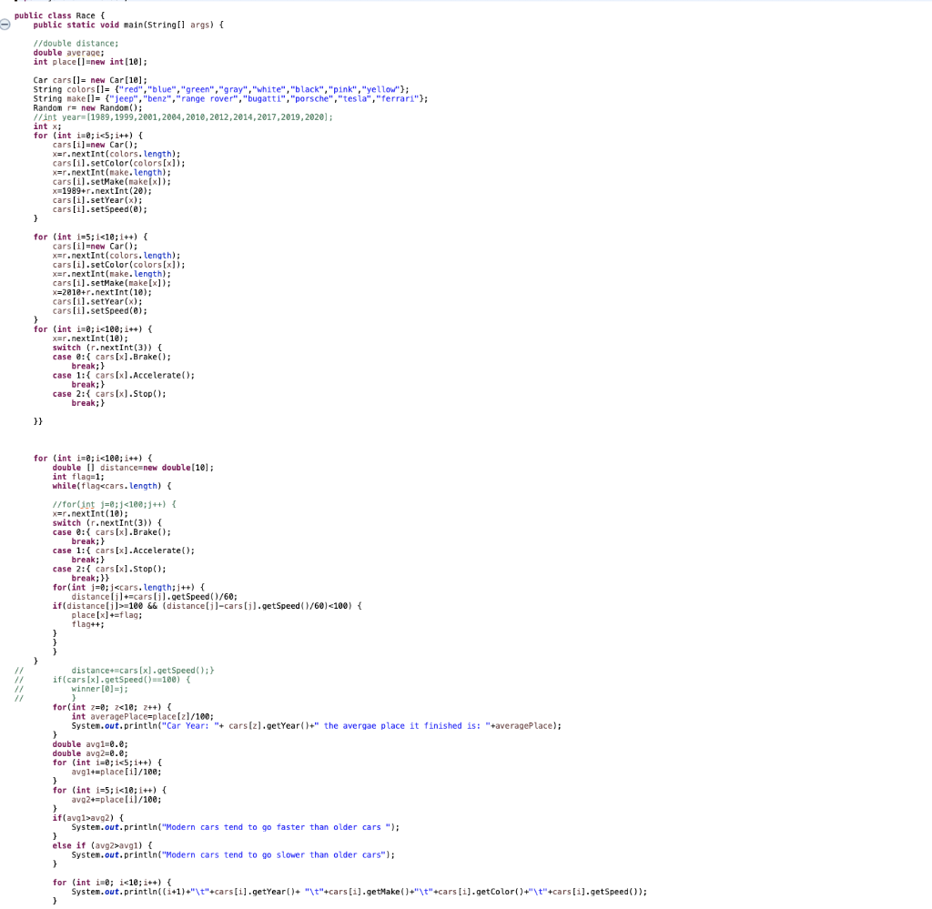 Java Modify your car race program from an earlier | Chegg.com
