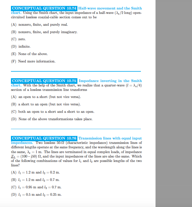 Solved CONCEPTUAL QUESTION 10.74 circuited lossless | Chegg.com