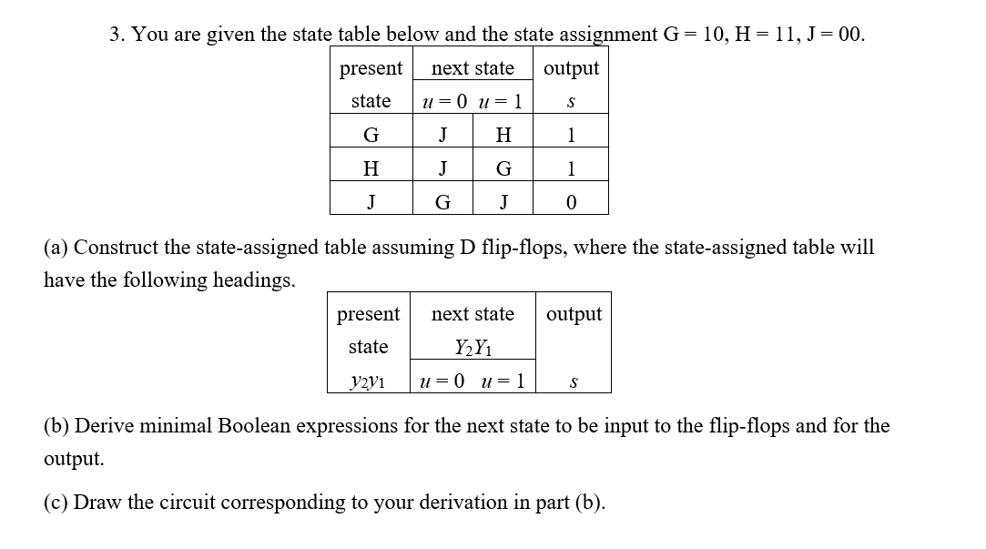 Solved 3. You are given the state table below and the state | Chegg.com