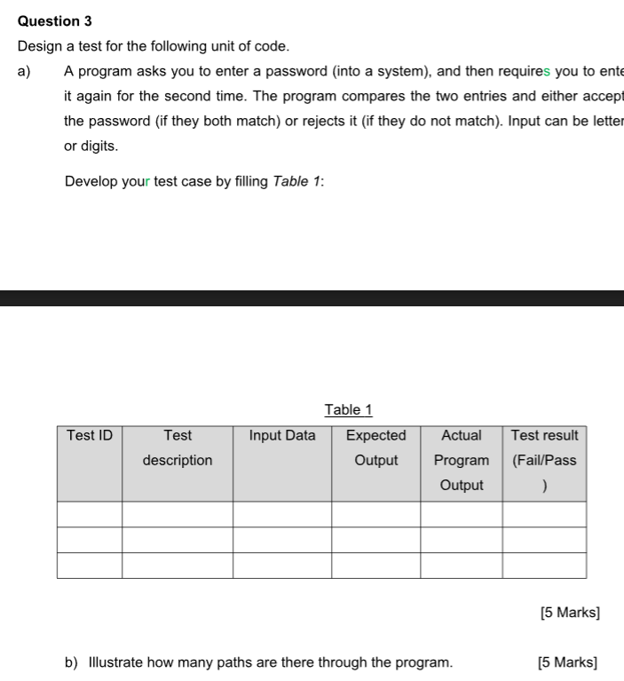 Solved Question 3 Design a test for the following unit of | Chegg.com