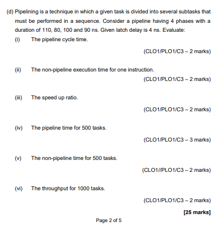 Solved (d) ﻿Pipelining is a technique in which a given task | Chegg.com