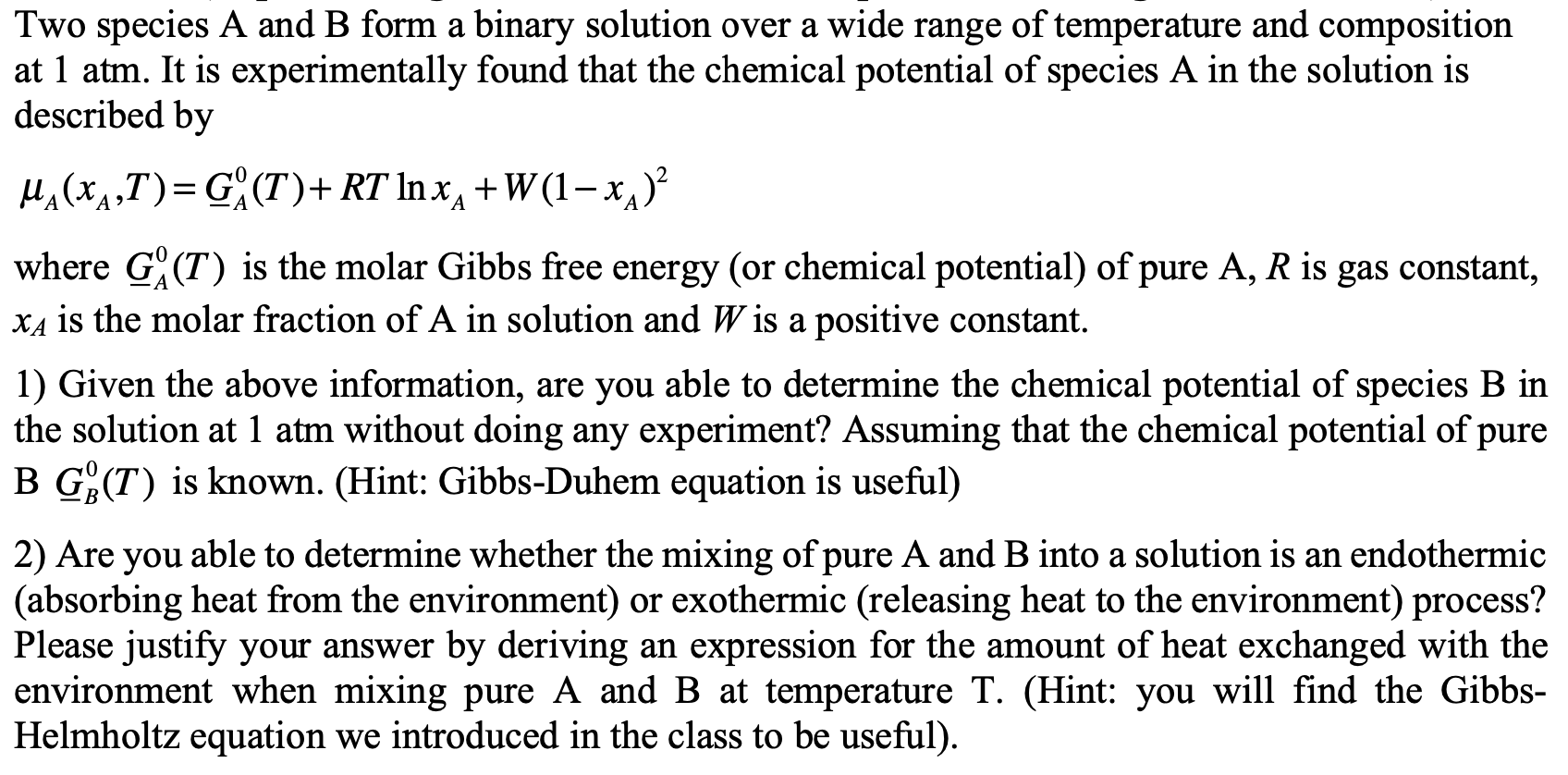 Solved = A A A Two species A and B form a binary solution | Chegg.com