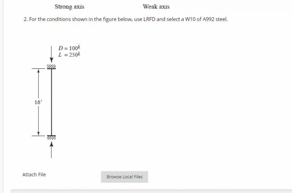 Solved Strong axis Weak axis 2. For the conditions shown in | Chegg.com