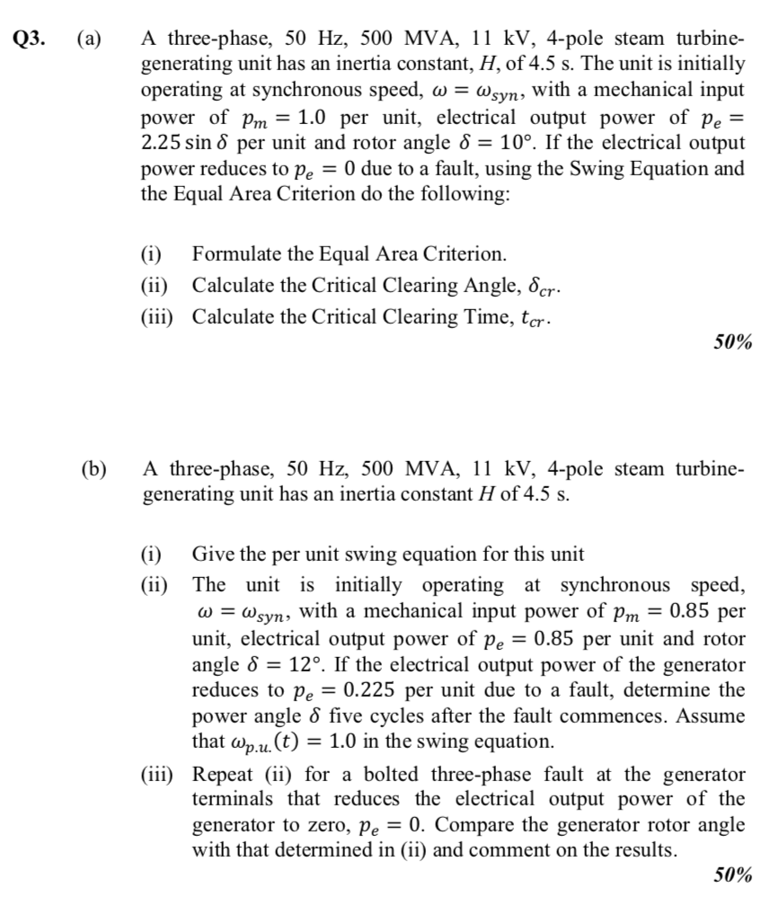 Solved Q3. (a) A three-phase, 50 Hz, 500 MVA, 11 kV, 4-pole | Chegg.com