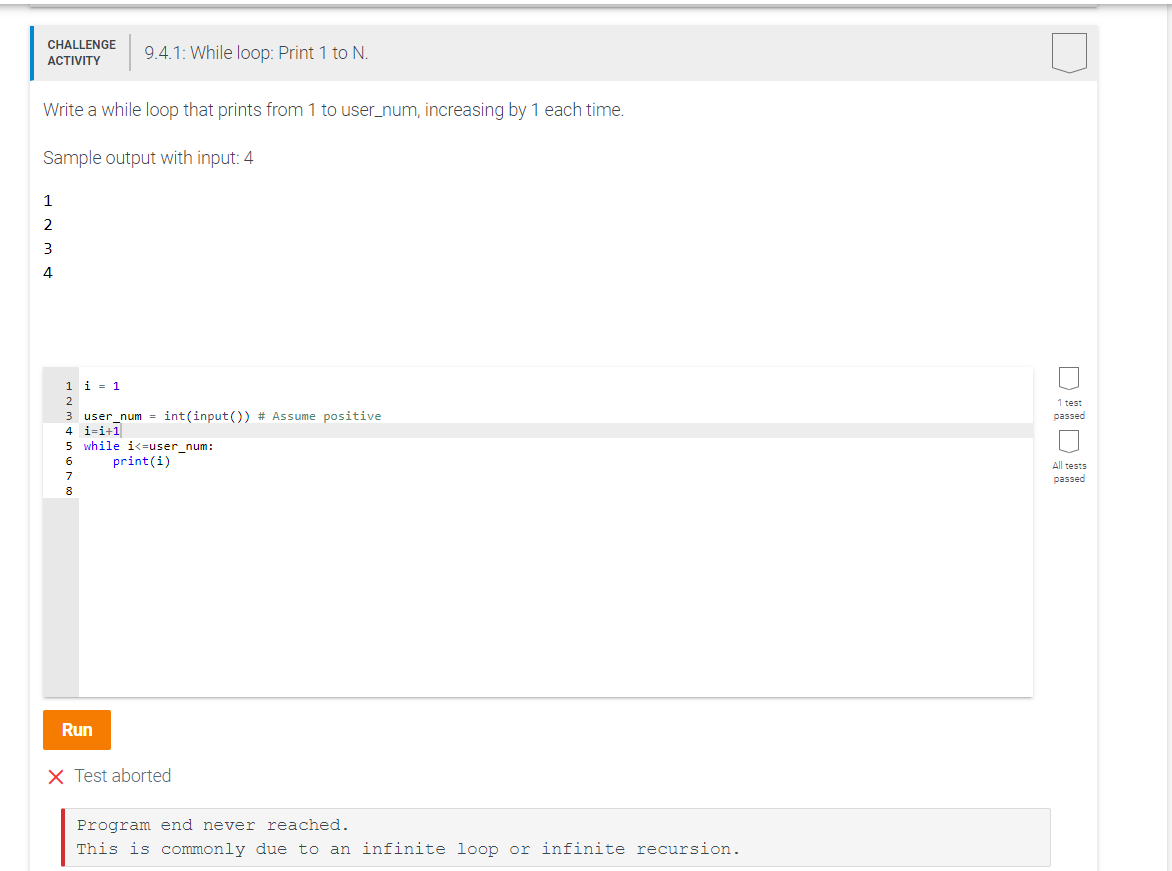 Solved CHALLENGE ACTIVITY 9.4.1: While loop: Print 1 to N. | Chegg.com Solved CHALLENGE ACTIVITY 9.4.1: While loop: Print 1 to N. | Chegg.com