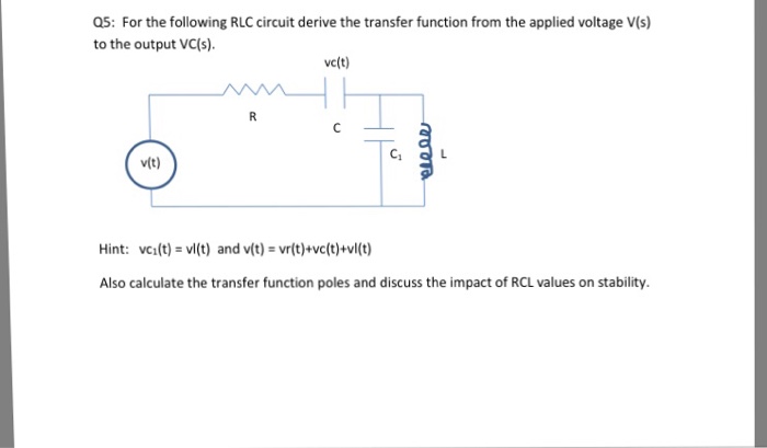 Solved For the following RLC circuit derive the transfer | Chegg.com