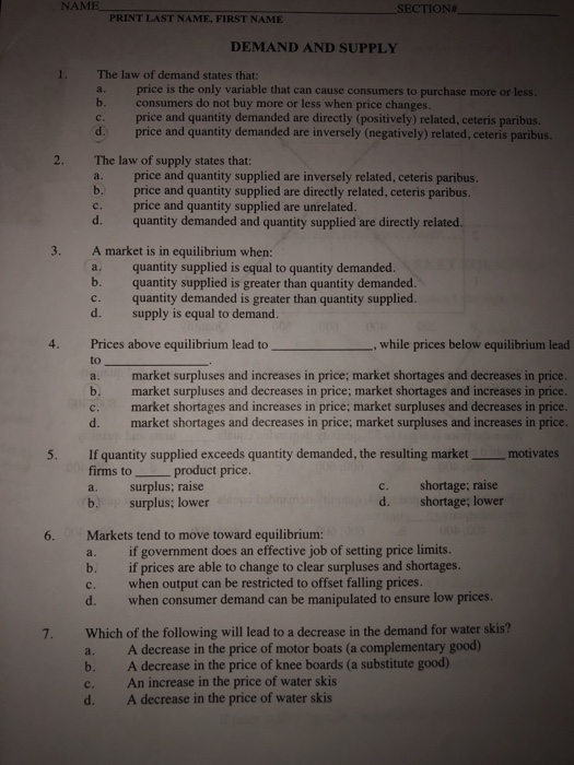 Solved NAME PRINT LAST NAME, FIRST NAME SECTION Use the | Chegg.com