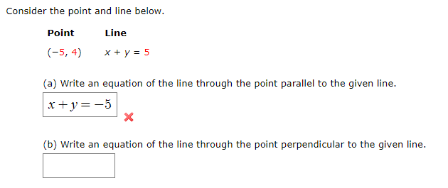 Solved Consider the point and line below. Point Line (-5, 4) | Chegg.com