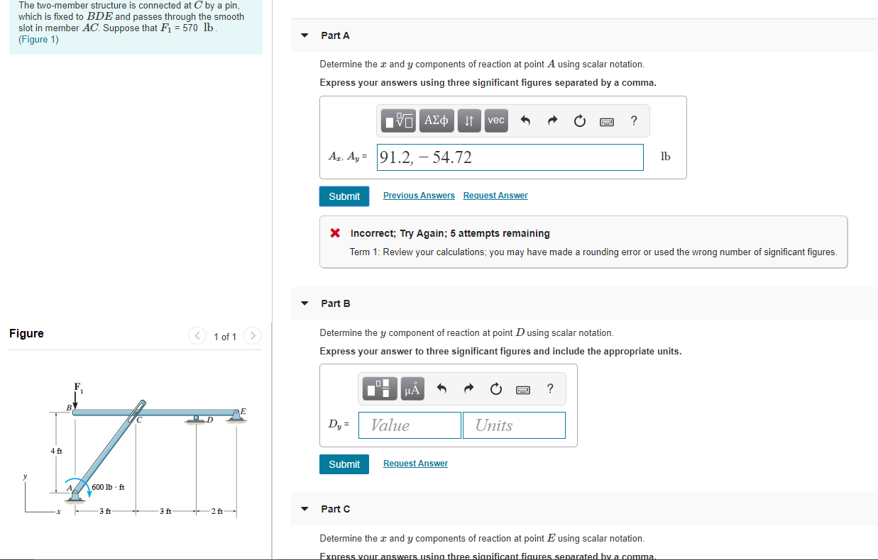 Solved The two-member structure is connected at C by a pin, | Chegg.com