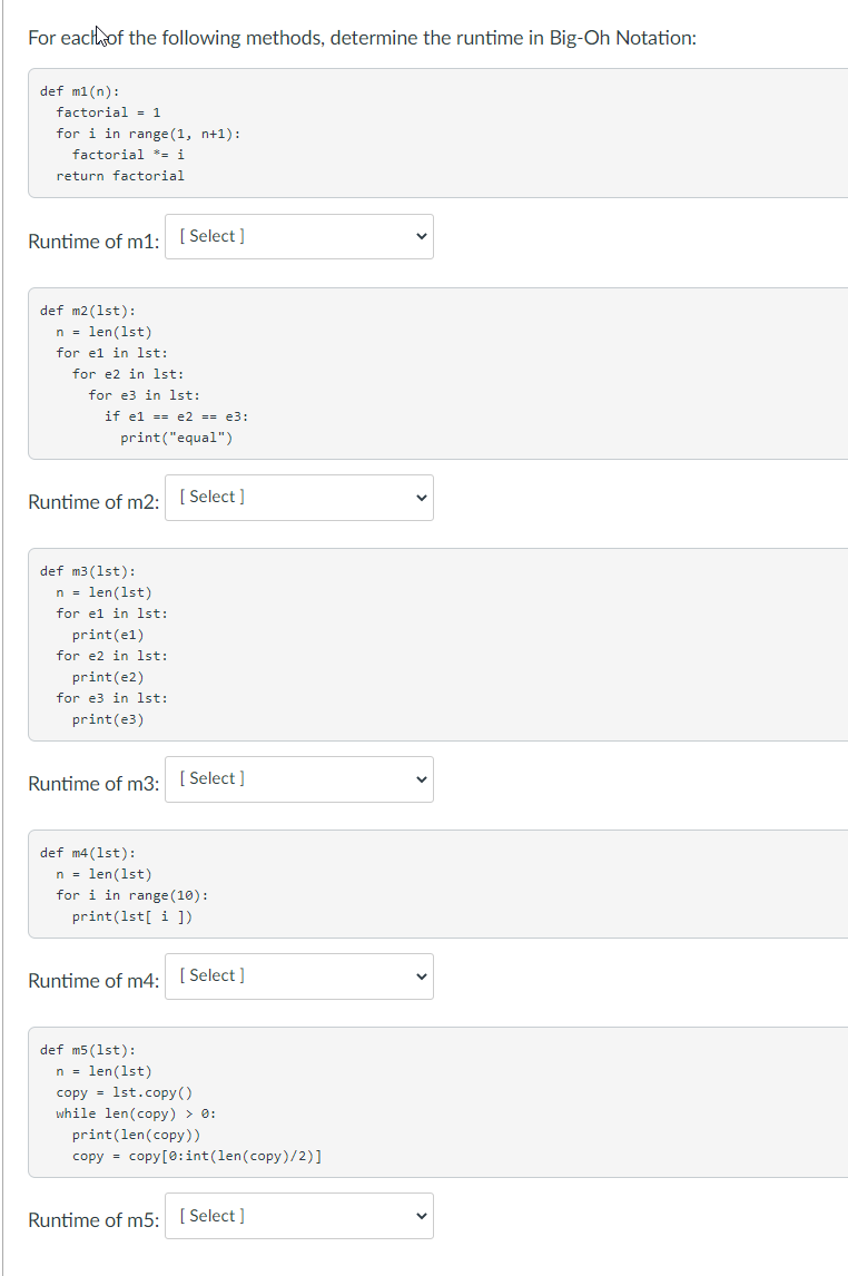 Solved For each hof the following methods, determine the | Chegg.com