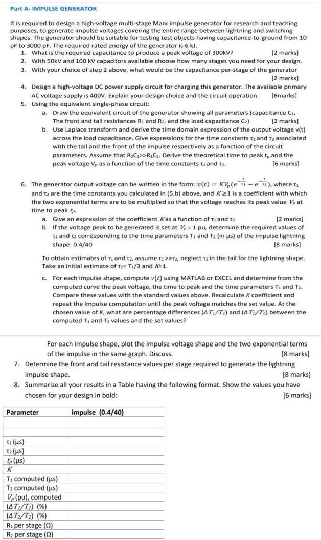 Part A-IMPULSE GENERATOR It is required to design a | Chegg.com