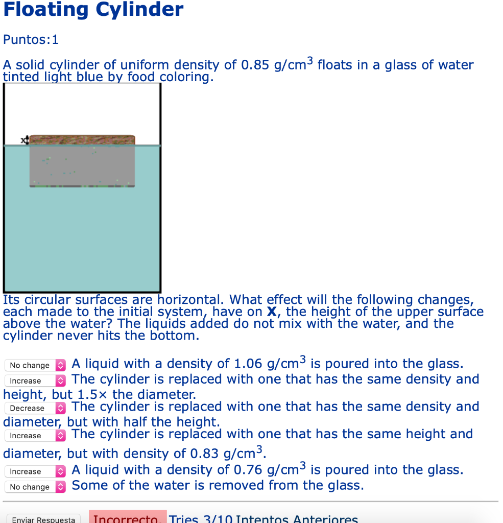 Solved Floating Cylinder Puntos: 1 A solid cylinder of | Chegg.com