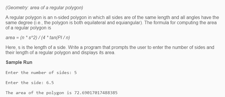 Solved (Geometry area of a regular polygon) A regular | Chegg.com