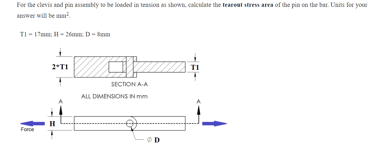 Solved calculate the tearout stress area of the pin on the | Chegg.com