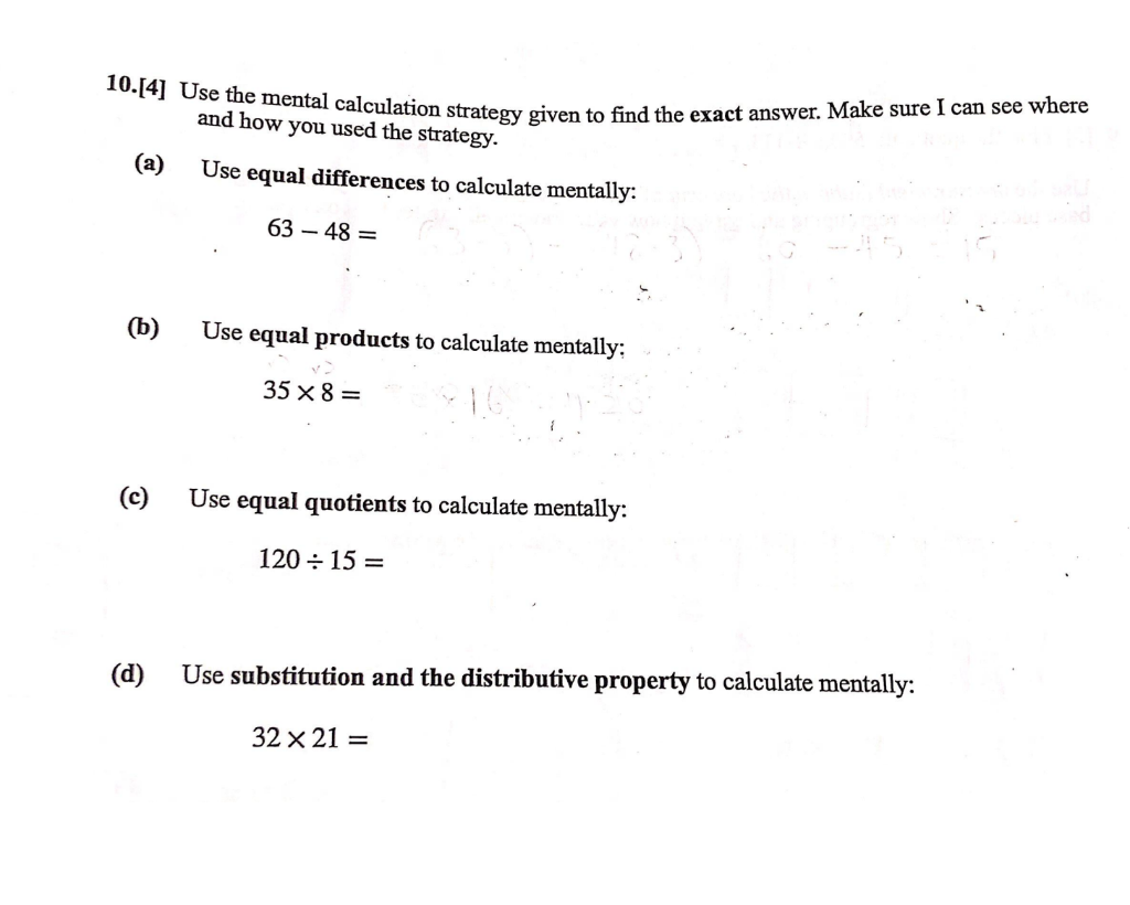 Solved 10.[4] Use the mental calculation strategy given to | Chegg.com