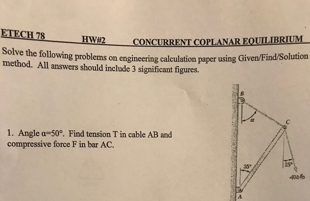 Solved ETECH 78 HW#2 CONCURRENT COPLANAR EQUILIBRIUM Solve | Chegg.com
